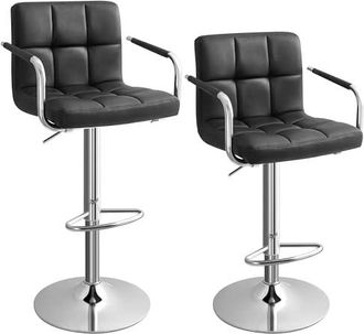 Songmics Barhocker, 2er Set, Barstuhl höhenverstellbar, mit Kunstleder-Bezug, 360° Drehstuhl, Küchenstuhl mit Armlehnen, Rückenlehne und Fußstütze, verchromter