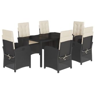 vidaXL Set Da Pranzo Da Giardino 7 Pz Nero Con Cuscini In Polyrattan - Vidaxl