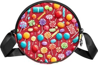 Generic Circle Sac &agrave; bandouli&egrave;re pour femme, petit sac &agrave; bandouli&egrave;re rouge bonbon avec fermeture &eacute;clair, bretelles r&eacute;glables, sac &agrave; main rond d&eacute;contract&eacute; pour