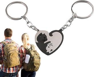 Generic Porte-clés pour couple, mignon porte-clés chat assorti | Objets de couple assortis pour chats noirs et blancs | Adorable porte-clés damitié en forme d