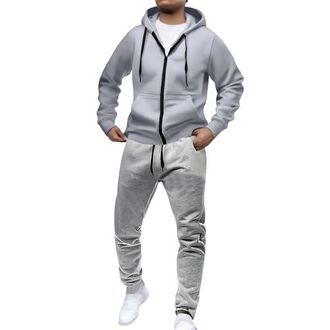 Generic Surv&ecirc;tement De Sport Pour Homme, Sweat &Agrave; Capuche Zipp&eacute; Manches Longues Et Pantalon Ensemble De 2 Pi&egrave;ces, Ample Et Confortable, V&ecirc;tements Chaud Fitness