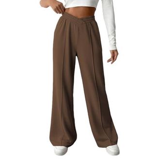 Generic Pantalon de surv&ecirc;tement taille en V &eacute;lastique taille haute jambe large pour femme, baggy ample, d&eacute;contract&eacute;, &eacute;vas&eacute;, d&eacute;contract&eacute;, caf&eacute;, XL