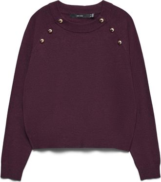 Vero Moda Damen Vmhappy Ls O-Neck Button Pullover Boo, Winetasting, L