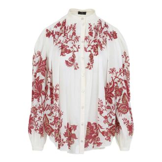 Etro Femme, Blouses et Chemises, Blanc, Taille: 38 FR Blouse en coton &agrave; col montant