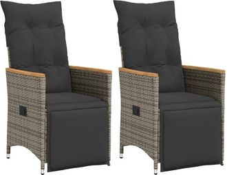 vidaXL Chaises inclinables de jardin lot de 2 et coussins gris rotin - Vidaxl