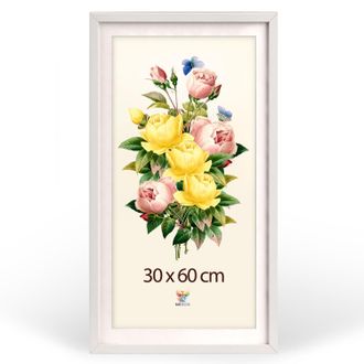 MG Design Bilderrahmen 30 x 60 cm - Posterrahmen mit Wei&szlig; Hochprofil-Holzrahmen und bruchsicherem Acrylglas, mit Passepartout, Hoch & Quer mit verst&auml;rkter Wanda