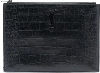 Saint Laurent 2017 Croc Embossed Leather Monogram Document Holder clutch bag - Schwarz