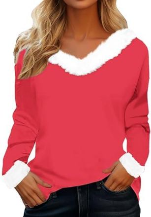 Generic Haut uni à manches longues pour femme facile à porter - Col en peluche de couleur unie - Poignets en peluche - T-shirt à manches longues pour la vie q