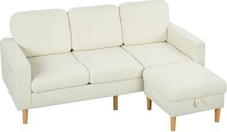 HOMCOM Canap&eacute; 3 Places avec Repose-Pieds, canap&eacute; en Velours c&ocirc;tel&eacute; 192 cm, Design Moderne, Tabouret de Rangement, Coussins &agrave; Ressorts, Assise et Dossier remb