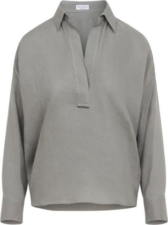 Brunello Cucinelli Femme, Blouses et Chemises, Gris, Taille: 38 FR Blouse en lin