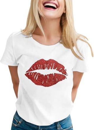 Generic T-shirt imprim&eacute; &agrave; manches courtes et col rond pour femme, blanc, XXL