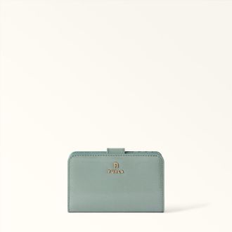 Furla Camelia Kompaktes Portemonnaie M Winter Sky Blau Lackiertes Strukturiertes Ares Leder Damen