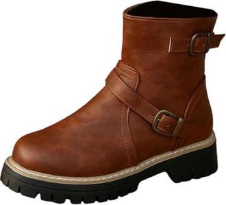 Generic Bottes &agrave; talons pour femme, imperm&eacute;ables, d&eacute;contract&eacute;es, courtes, couleur unie, &eacute;l&eacute;gantes, talon bas et &eacute;pais, boucle &agrave; fermeture &eacute;clair lat&eacute;rale, bot