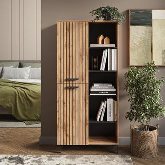 Vicco Vestiaire Amber en ch&ecirc;ne Wotan 80x172cm - 5 compartiments - Panneau de particules 16mm - Pour rangement entr&eacute;e