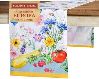 Maison d'Hermine Giverny Chemin de Table 100 % Coton pour f&ecirc;te D&icirc;ner Vacances Cuisine Printemps/&Eacute;t&eacute; (50cm x 150cm)