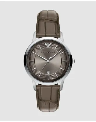 Emporio Armani Archetipo montre argent&eacute;e en cuir gris &agrave; trois aiguilles avec date