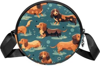 Generic Sac &agrave; bandouli&egrave;re circulaire pour femme, petit chien, sac &agrave; bandouli&egrave;re avec fermeture &eacute;clair, bretelles r&eacute;glables, sac &agrave; main rond d&eacute;contract&eacute; pour f