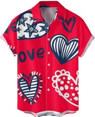 Generic Chemise &agrave; manches courtes pour homme avec impression num&eacute;rique 3D et revers &agrave; boutons, gris, 3XL