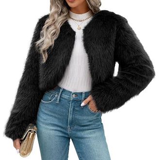 Generic Veste en fausse fourrure pour femme, manteau court en peluche, chaud et confortable, doubl&eacute; polaire, v&ecirc;tement dext&eacute;rieur chaud et d&eacute;contract&eacute;, style