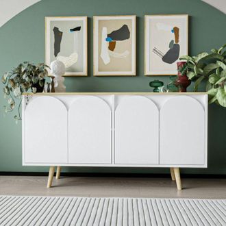 Pier Import Buffet blanc 4 portes courbes et plateau effet bois VAREN