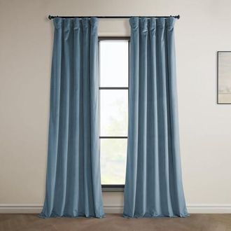Half Price Drapes Heritage Rideaux occultants en velours pelucheux de 213,4 cm de long pour chambre à coucher et salon 1 panneau, 127 x 213,4 cm (l x L), bleu Danemark,