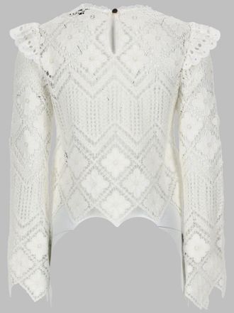Self Portrait Crochet with Lace Inserts Blouse - White