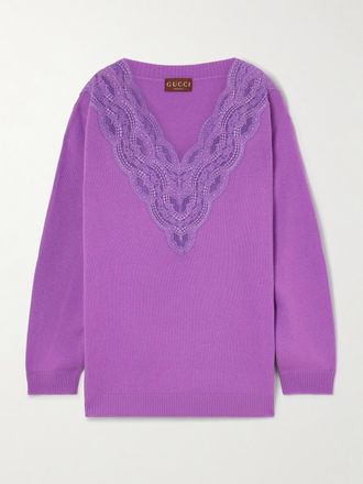 Gucci Pullover Aus Einer Woll-kaschmirmischung Mit Spitzenbesatz - Lila