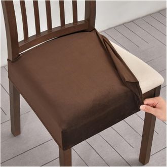 Generic Stretch Stuhlbez&uuml;ge Ohne R&uuml;ckenlehne | Dehnbarer, Waschbarer Sitzschutz Aus Velours F&uuml;r Esszimmer, K&uuml;che & Wohnzimmer(Coffee,Set of 6)