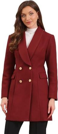 Allegra K Manteau DHiver Crois&eacute; Femme Caban Double Boutonnage Col &agrave; Revers et Manches Longues Pardessus Bourgogne M