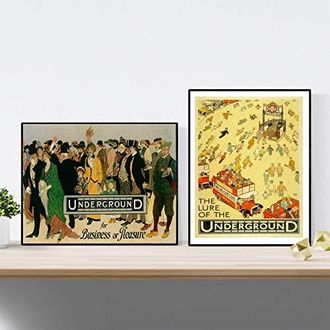 Nacnic Affiches Anciennes. Affiches publicitaires du Monde. Deux tirages Vintage du m&eacute;tro de Londres. Format A3 sans Cadre