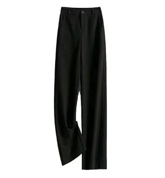 Generic Pantalon large en laine pour femme - Automne et hiver - Coupe ajustée - Drapé - Décontracté - Pantalon droit, 2, 4XL
