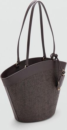 Mango Sac cabas fibre naturelle chocolat - Femme - Taille unique - MANGO