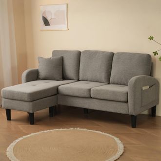 Generic Ecksofa L-Form 3 Sitzer Couch Leinen Rechts Links Montierbar Recamiere Modular Kompakt 166cm Kleine R&auml;ume Polsterm&ouml;bel Sectional Sofa Fabric