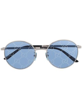 Gucci Runde Sonnenbrille mit GG-Gläsern - Silber