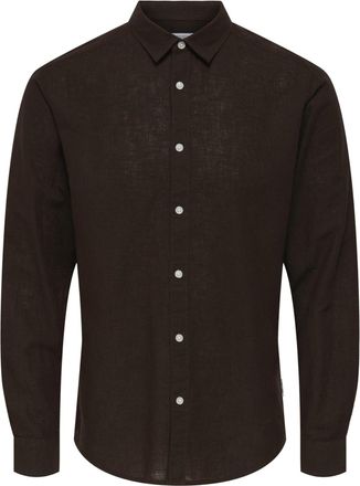 Only & Sons Herren Onscaiden Life Ls Solid Linen Shirt Noos, Coffee Bean, Small
