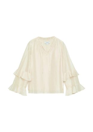 Comma Langarmbluse Bluse Lyocell-Bluse mit Volant&auml;rmeln