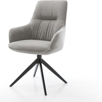 DELIFE Drehstuhl Zelia-Flex mit Armlehnen Strukturstoff Soft Grau Kreuzgestell breit Schwarz 360&deg; drehbar Wippfunktion Taschenfederkern, Esszimmerst&uuml;hle