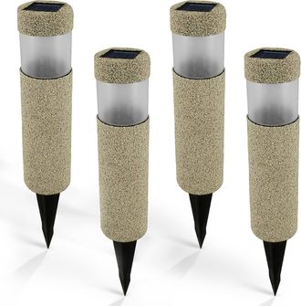 Deuba Solarlampe f&uuml;r Au&szlig;en 4er Set LED Wetterfest IP44 D&auml;mmerungssensor Erdspie&szlig; Solar Boden Garten Au&szlig;enlampe Gartenbeleuchtung Balkon Stein Deko