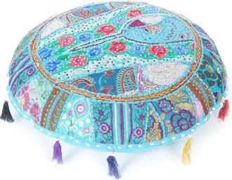 Generic MAM Treasures Patchwork-Kissenbezug, rund, bunt, dekorativer Bodenkissenbezug, Meditationskissen, Sitzüberwurf, Bohemian-Akzent, Boho-Bezug, indischer