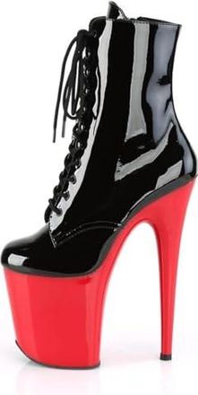 Generic Bottes de Danse à Poteau de 20 cm à Talons Aiguilles Exotiques et Bottines à Lacets en Cuir Verni à Bout Rond avec Fermeture éclair,Black 5,39 EU