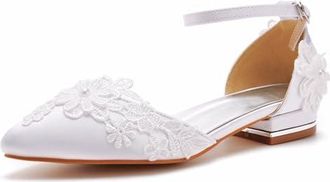Minitoo Chaussures plates pour femme, pour mariage, soirée, bal de promo, C008 Blanc, 39.5 EU