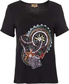 Coline Tee Shirt Femme Manches Courtes ajourées - Couleur : Noir - Taille : L