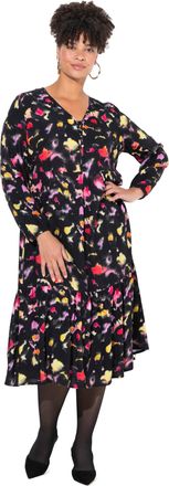 Miamoda Damen gro&szlig;e Gr&ouml;&szlig;en &Uuml;bergr&ouml;&szlig;en Plus Size Midikleid, Alloverdruck, Volants korngelb 42 837099450-42