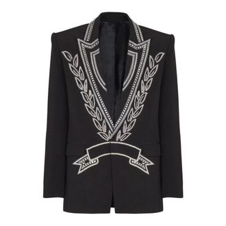 Balmain Krepp-Jacke mit 1 Knopf und Kristallen - - Jackets - Herren - Schwarzk - L