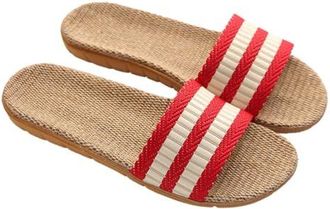 Frcolor Pantoufles L&eacute;g&egrave;res Coton et Lin pour Int&eacute;rieur Antid&eacute;rapantes et Confortables Couple Printemps-automne Respirantes et Durables Rouge