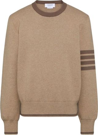 Thom Browne Homme, Pulls, Beige, Taille: L Milano Stitch 4 Bar Crewneck