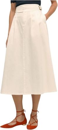 Brooks Brothers Femme, Jupes, Blanc, Taille: 32 FR Belted A-Line Twill Pleated Skirt