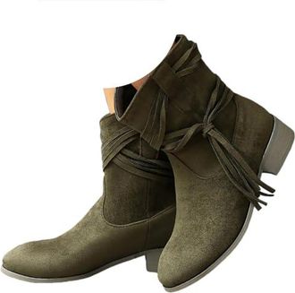 Generic Bottines larges en daim pour femme &agrave; bout rond et talon bas - Chaussures mi-mollet confortables - Chaussures de cowgirl et cowboy - Chaussures de marc