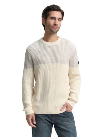 Tom Tailor Herren 1048745 Strickpullover mit Rundhalsausschnitt, 39369-Offwhite Grey Plated Mouline, XL