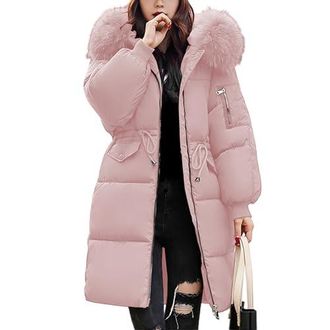 Generic Manteau &eacute;pais &agrave; capuche pour femme - Grande taille - Doudoune dhiver chaude longueur genou, rose, XXL